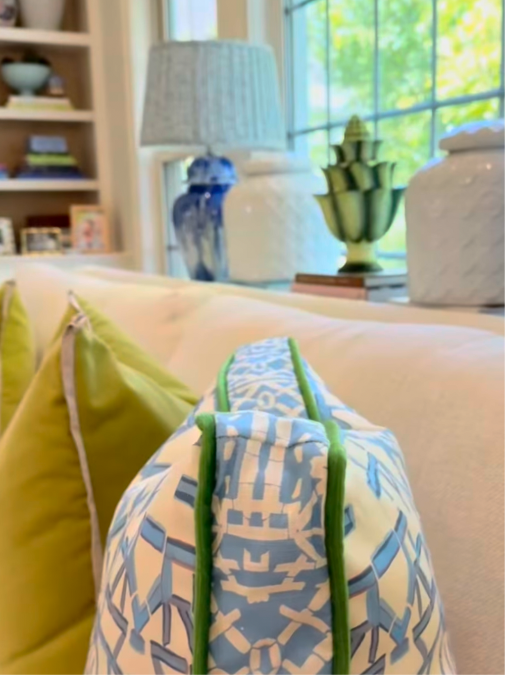 Blue Trellis© Square Pillow
